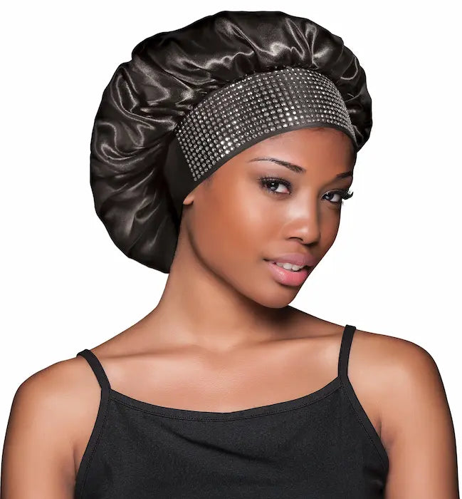 Bonnet Satin Noir Large Bande et Strass - Evolve – Diouda