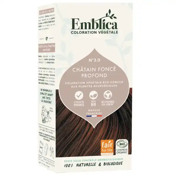 Emblica - Coloration végétale Bio Cheveux Châtain Foncé Profond N°3.0 ...